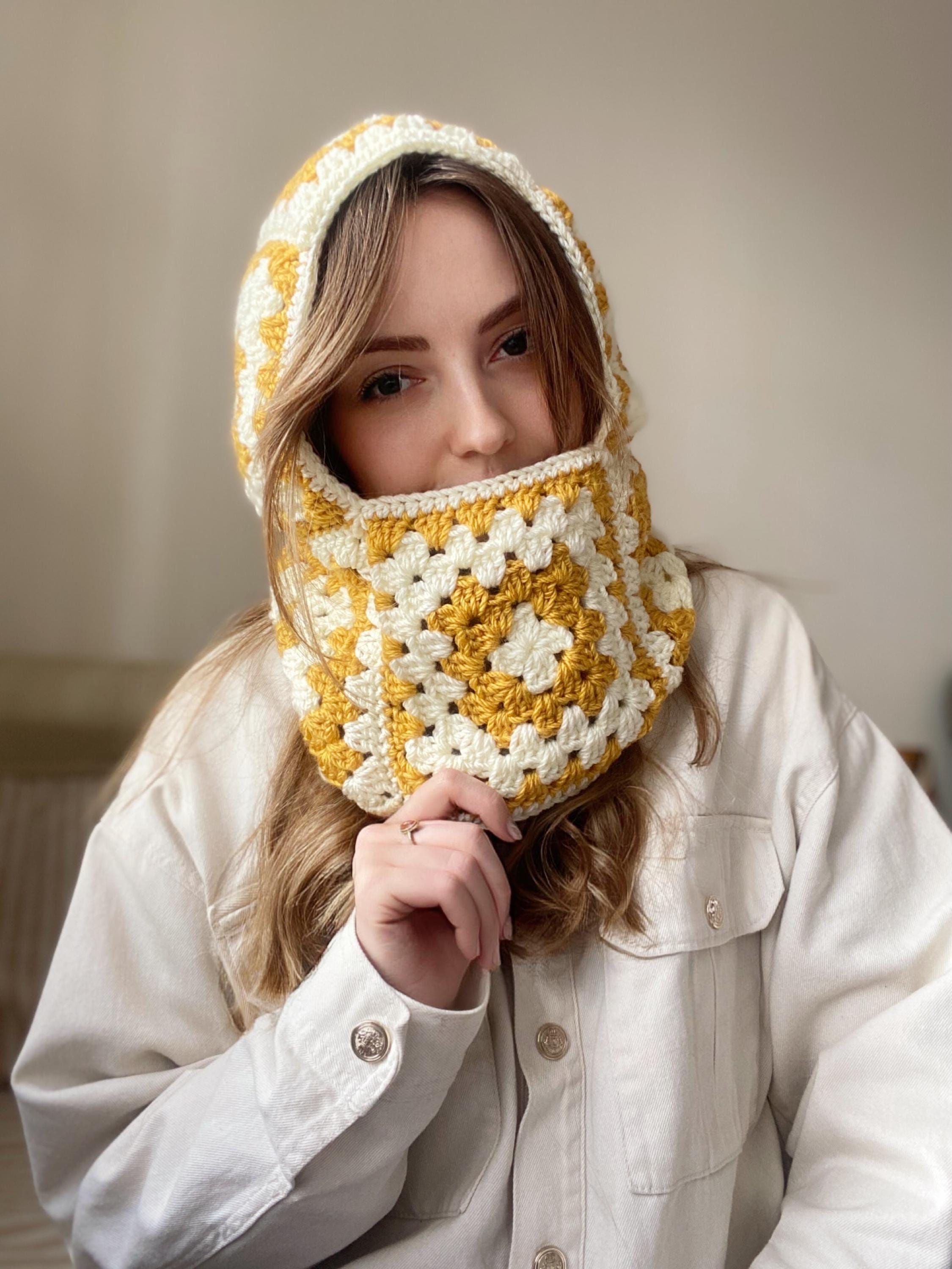 Crochet Balaclava, Granny Square Balaclava, Yellow White Balaclava ...