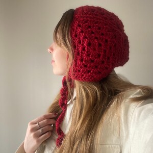 Crochet Red Bonnet, Granny Square Bonnet, Bohemian Bonnet, Handmade ...
