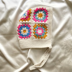 Crochet Bonnet, Granny Square Bonnet, Bohemian Bonnet Hat, Handmade ...