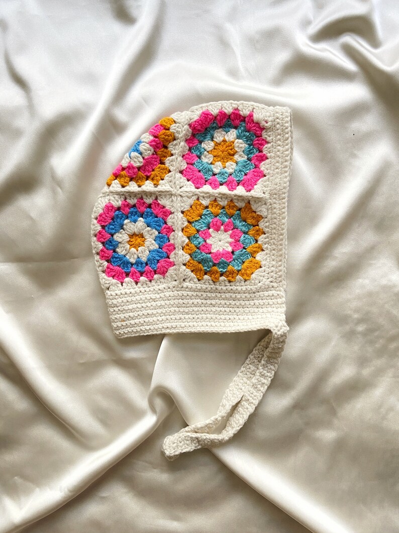 Handmade Crochet Granny Square Bonnet, Pink Bohemian Tie Hat - Etsy
