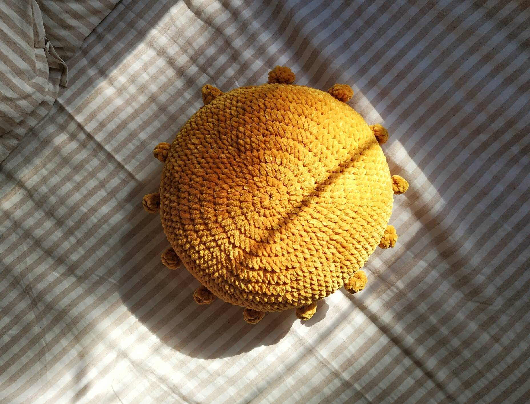 Sun Pillow, Crochet Pillow, Handmade Pillow, Plush Sun Decorative ...