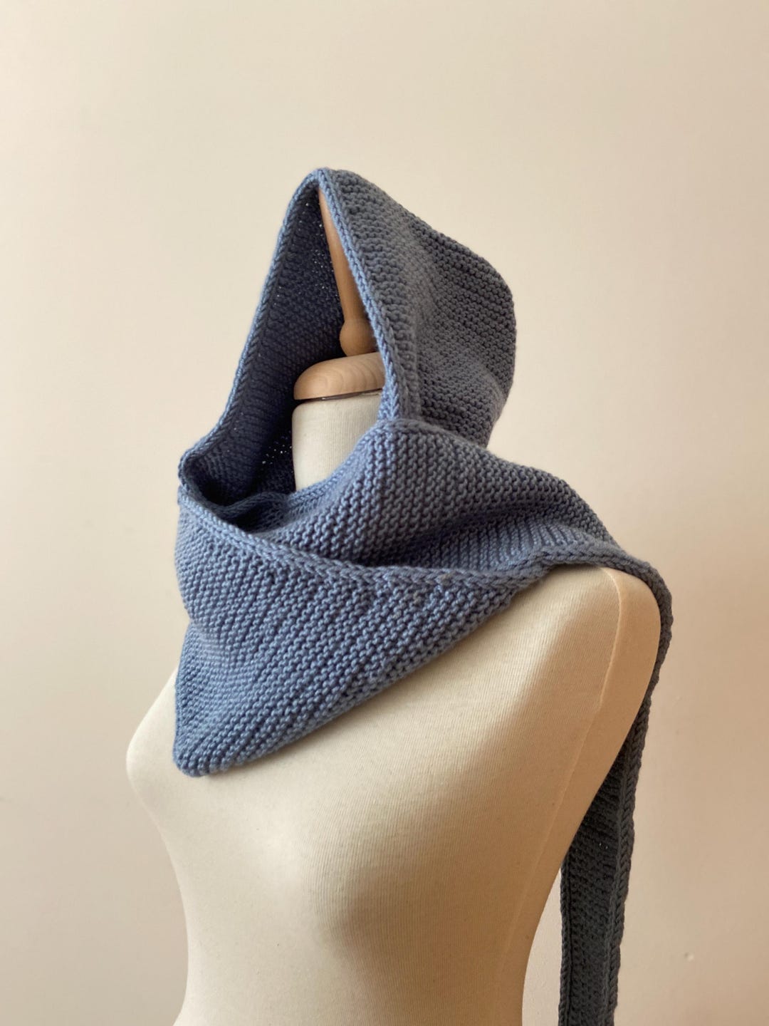 Hand Knit Blue Wool Scoodie: Hooded Scarf, Warm Cowl, Knit Winter Shawl ...