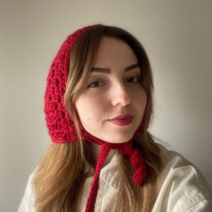Crochet Red Bonnet, Granny Square Bonnet, Bohemian Bonnet, Handmade ...