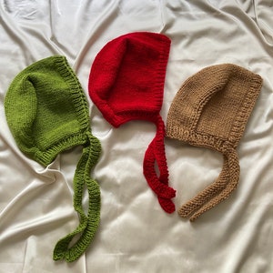 Handknit Bonnet, Red Bonnet, Bohemian Bonnet Hat, Handmade Winter Warm ...