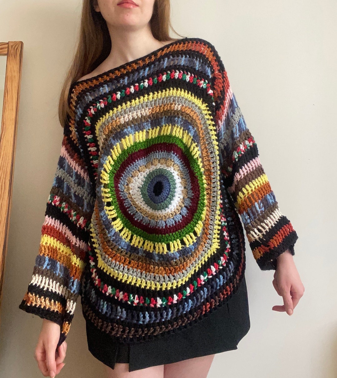 Crochet Sweater, Crochet Eye Sweater, Third Eye Sweater, Oversize ...