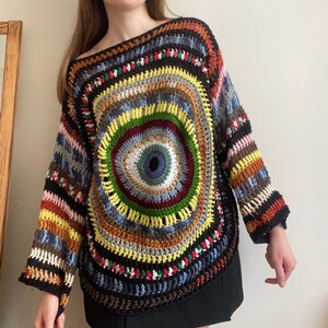 Crochet Sweater, Crochet Eye Sweater, Third Eye Sweater, Oversize ...