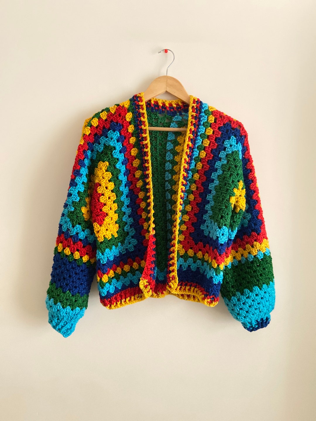 Colorful Crochet Cardigan, Rainbow Cardigan, Handknitted Jacket, Granny ...
