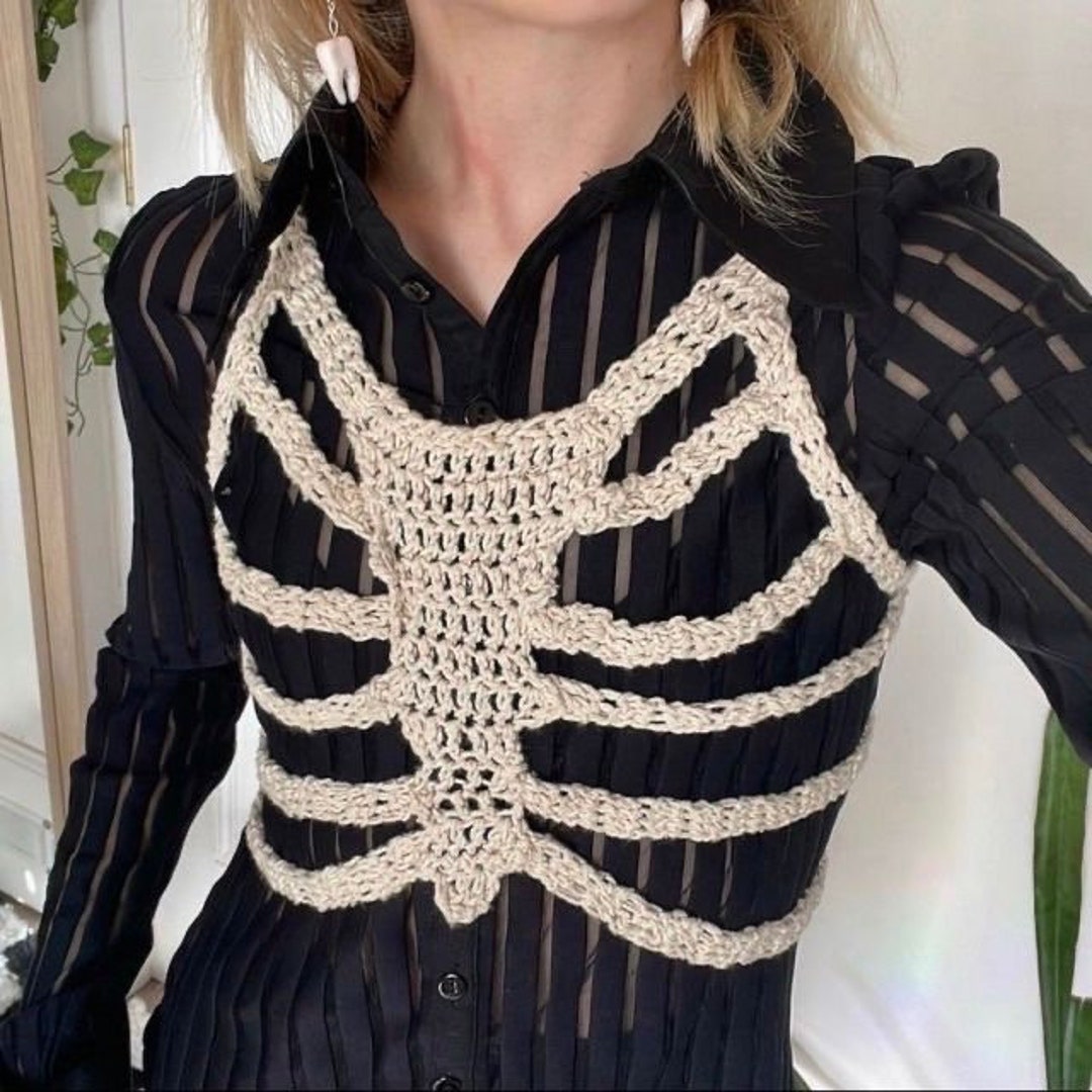Crochet Skeleton Top, Skeleton Corset, Halloween Knit Top, Grunge ...