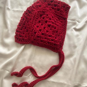 Crochet Red Bonnet, Granny Square Bonnet, Bohemian Bonnet, Handmade ...