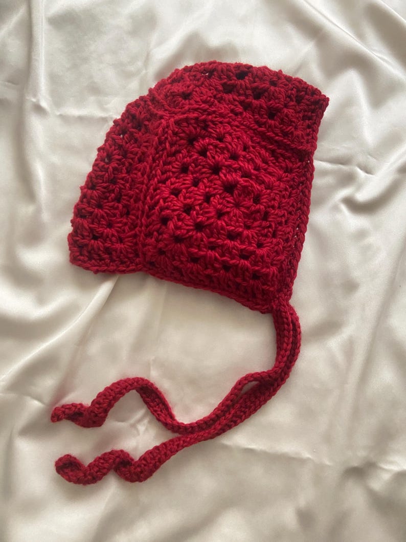 Crochet Red Bonnet, Granny Square Bonnet, Bohemian Bonnet, Handmade ...