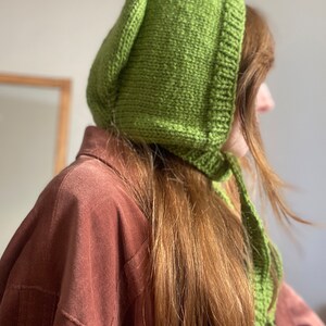 Handknit Bonnet, Green Bonnet, Bohemian Bonnet Hat, Handmade Winter ...