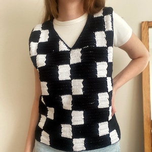 Wednesday Vest, Crochet Checkered Vest, Black and White Blocked Vest ...