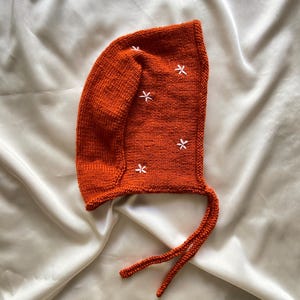 Handknit Tie Bonnet, Orange Bonnet, Unisex Bonnet, Winter Warm Hat ...