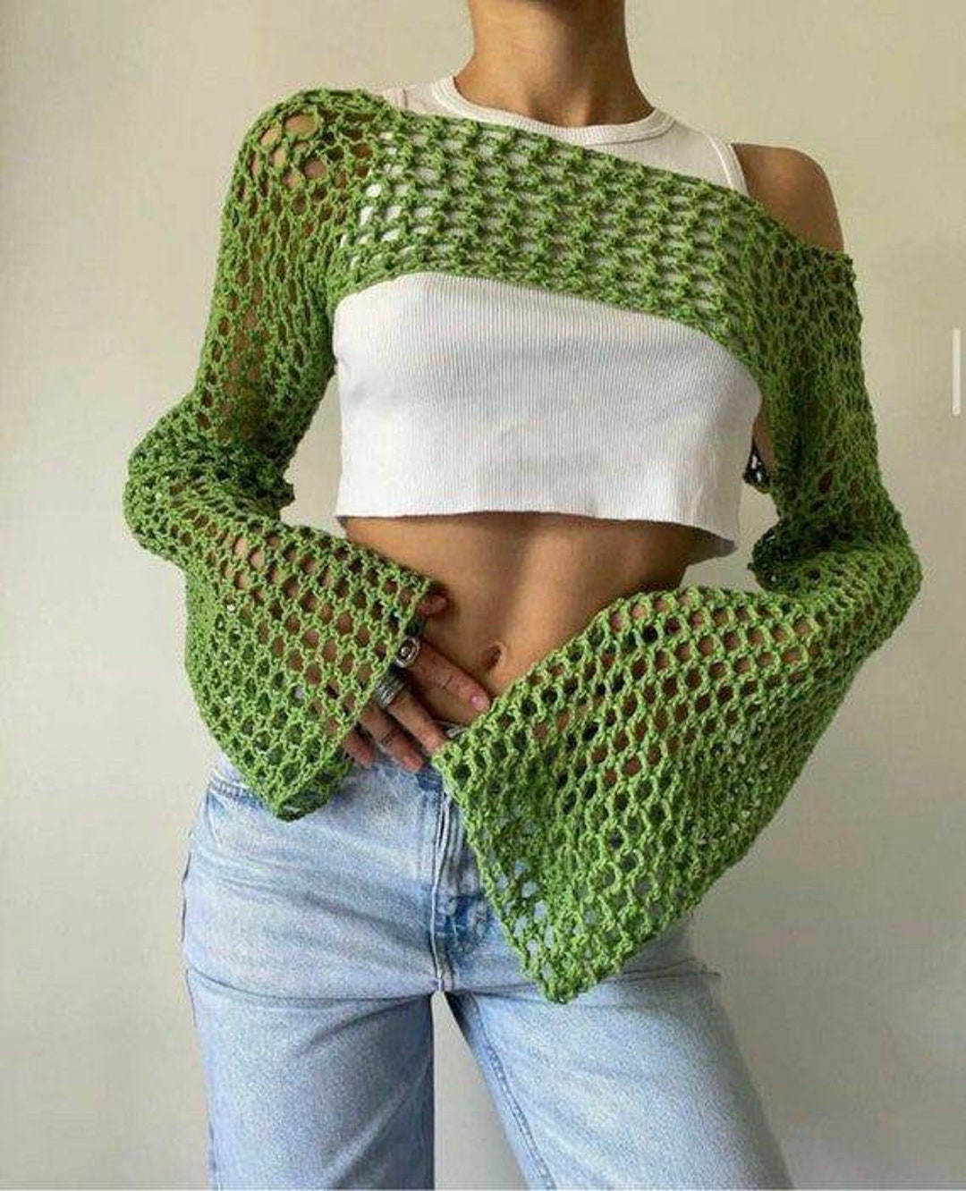 Crochet Top Crochet Sleeve Top Mesh Long Sleeve Crochet Top Etsy