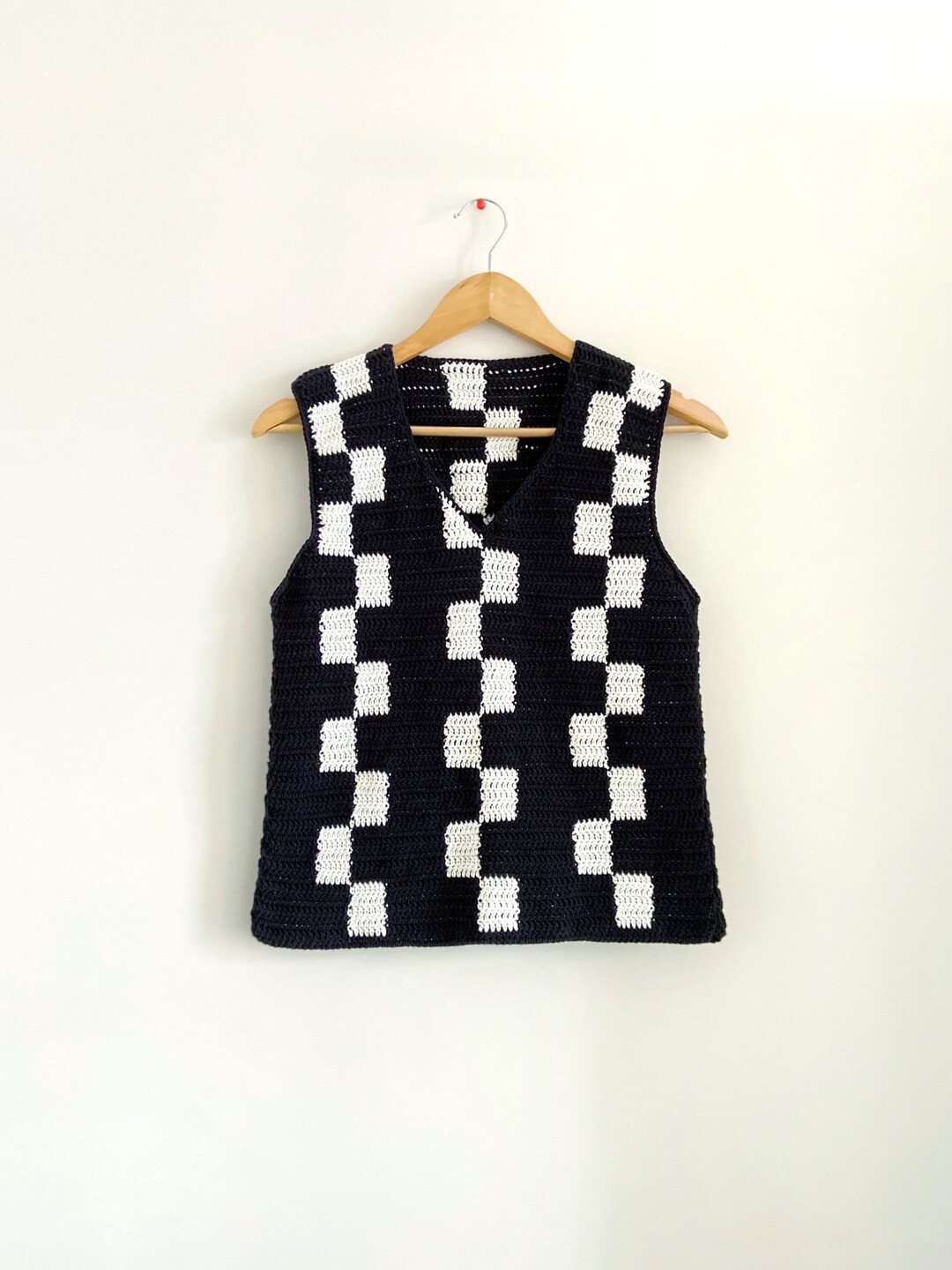 Crochet Checkered Vest, Black and White Blocked Vest, Wednesday Vest - Etsy