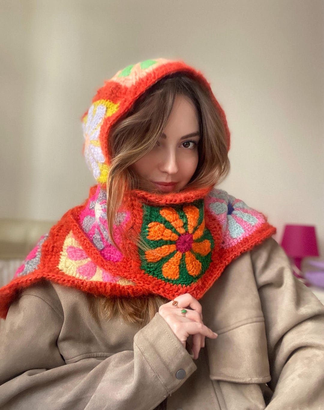 Crochet Scoodie, Crochet Flower Hood, Handknit Scarf, Gunescrafts Style ...