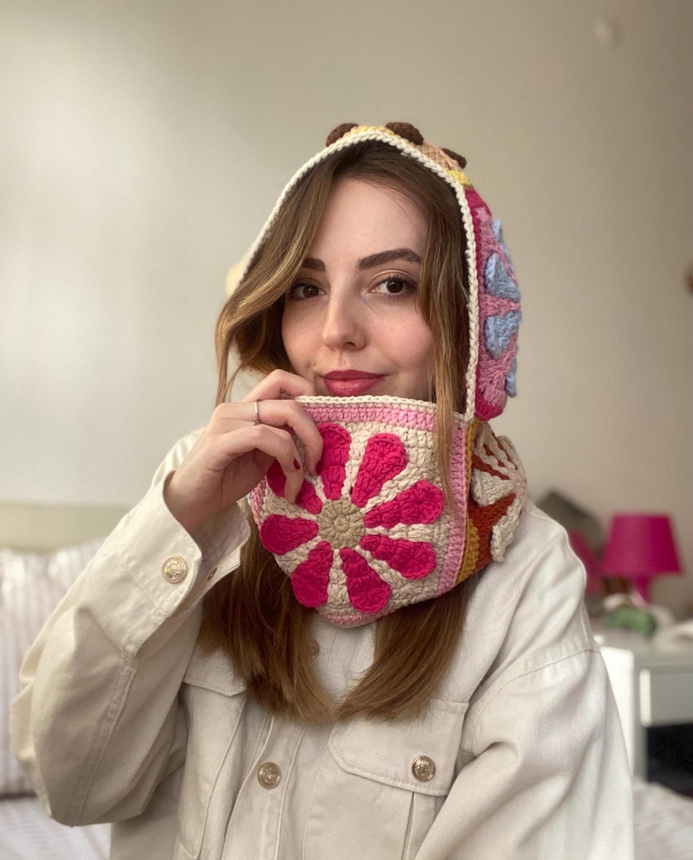 3D Flower Crochet Balaclava, Colorful Winter Hood, Handmade Floral Ski ...