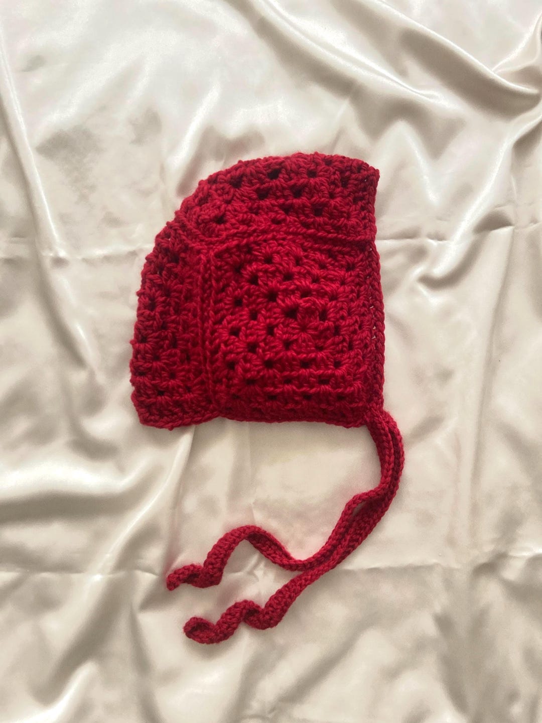 Crochet Red Bonnet, Granny Square Bonnet, Bohemian Bonnet, Handmade ...