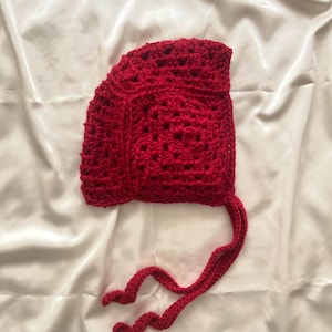 Crochet Red Bonnet, Granny Square Bonnet, Bohemian Bonnet, Handmade ...