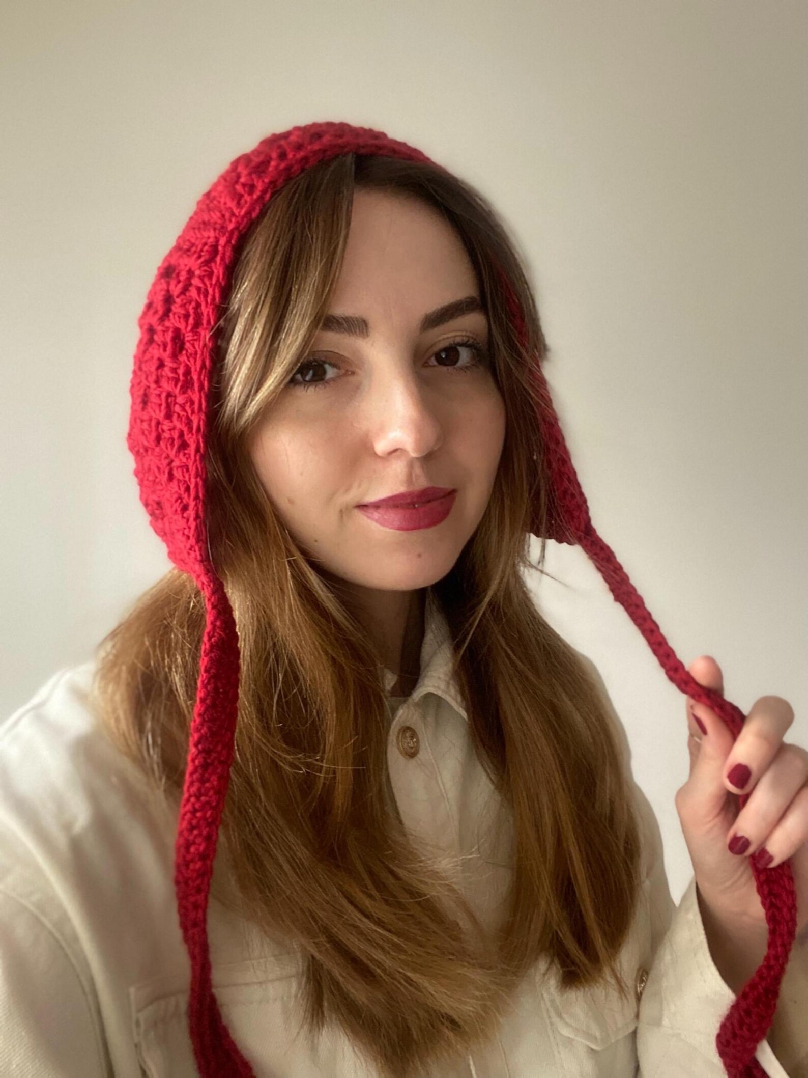 Crochet Red Bonnet, Granny Square Bonnet, Bohemian Bonnet, Handmade ...