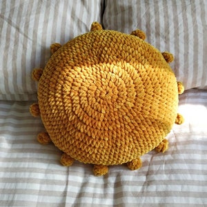 Sun Pillow, Crochet Pillow, Handmade Pillow, Plush Sun Decorative ...
