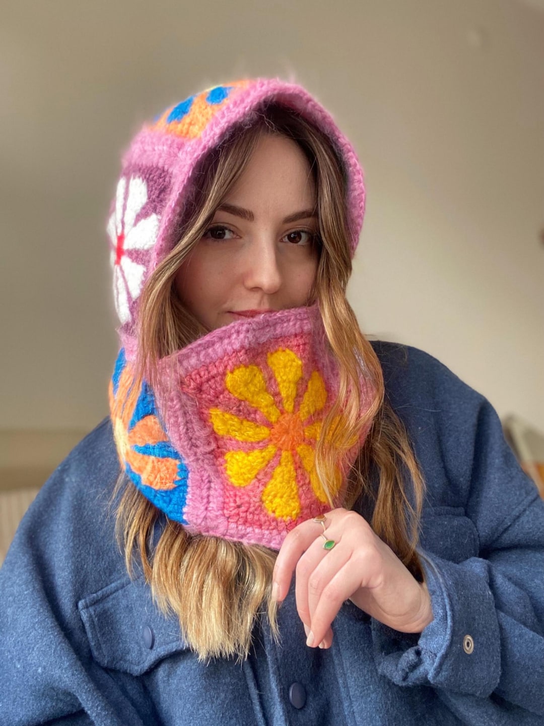 Crochet Balaclava, Colorful Floral Soft Balaclava, Daisy Balaclava ...