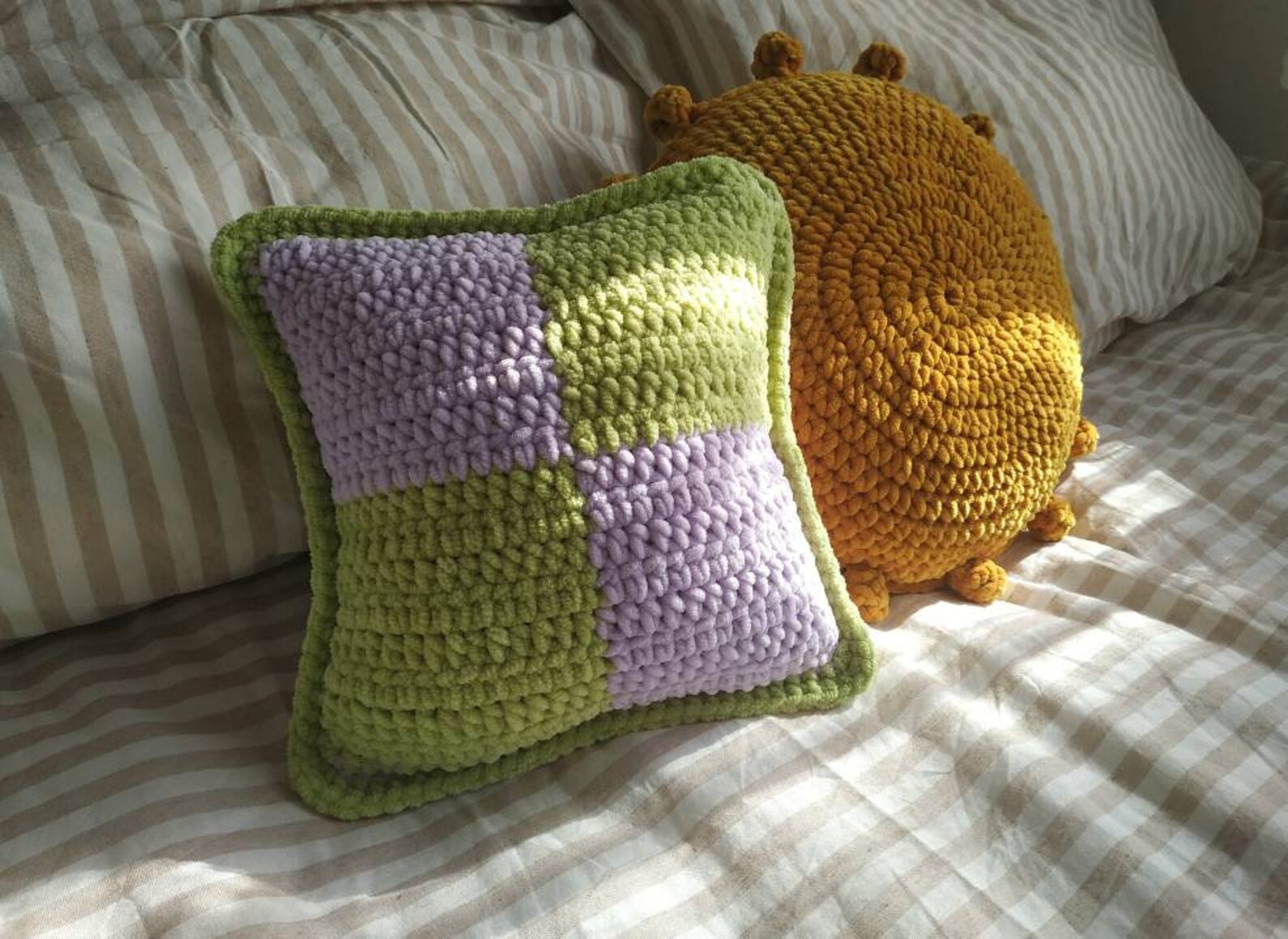 Crochet Checkered Plush Pillow, Handmade Home Decor - Etsy