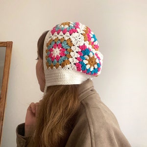 Crochet Bonnet, Granny Square Bonnet, Bohemian Bonnet Hat, Handmade ...