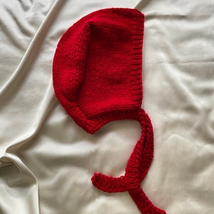 Handknit Bonnet, Red Bonnet, Bohemian Bonnet Hat, Handmade Winter Warm ...