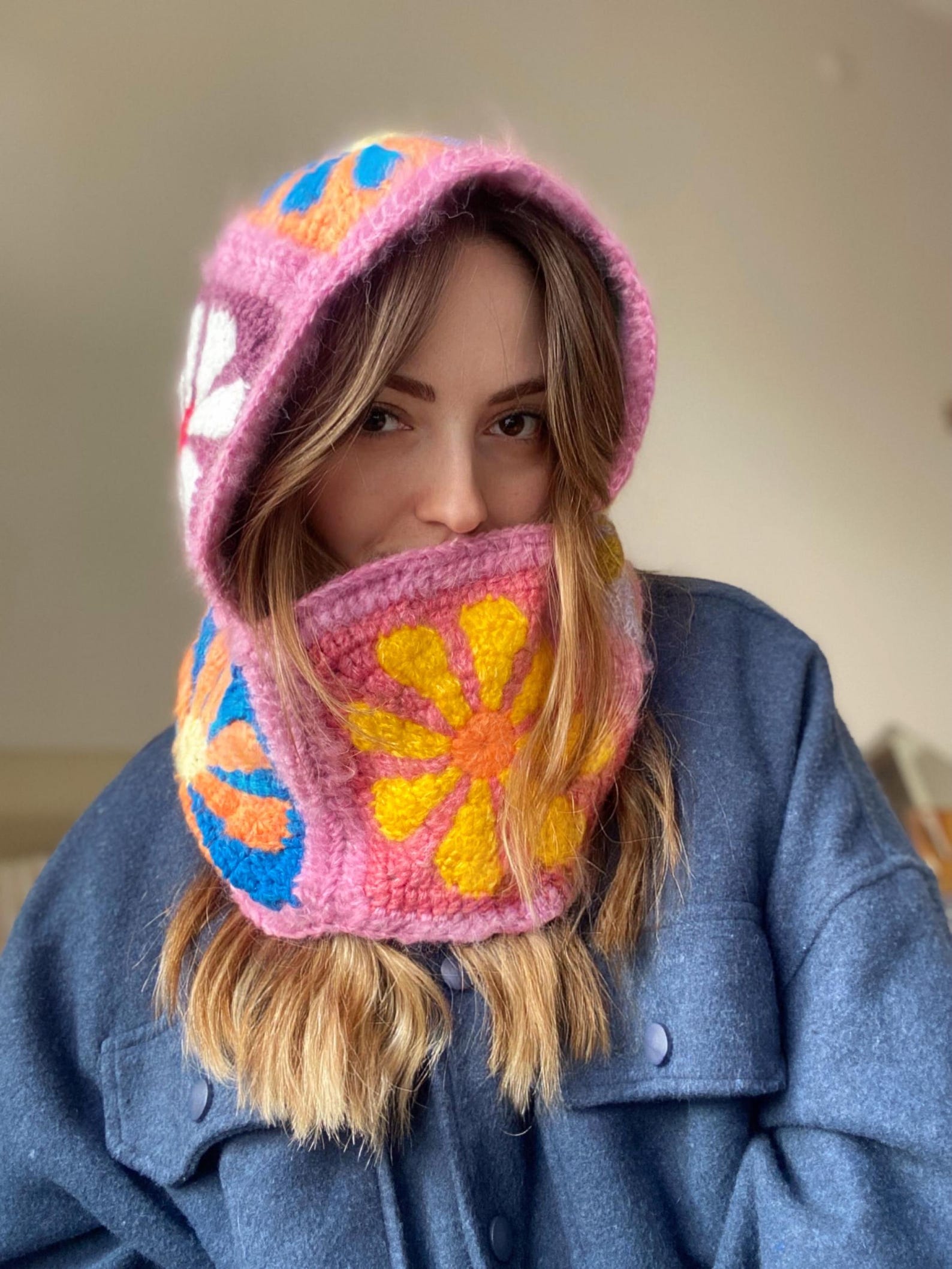 Crochet Balaclava, Colorful Floral Soft Balaclava, Daisy Balaclava ...