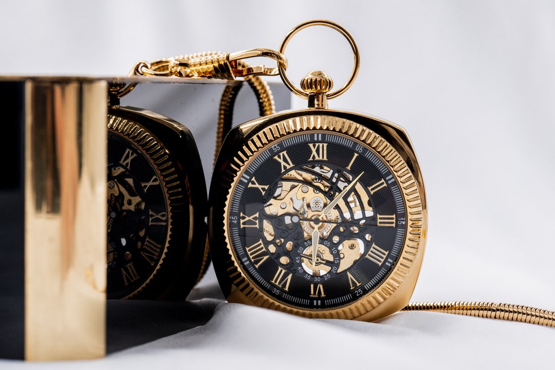 Personalized Gousset Watch, Pocket Watch, Shelby Gold Gear Skeleton ...