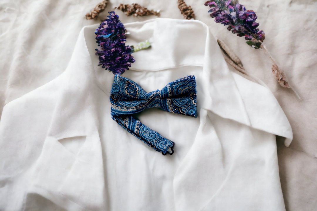 Silk Bow Tie, Bow Tie Costume, Original Blue Floral Calypso Silk Bow ...