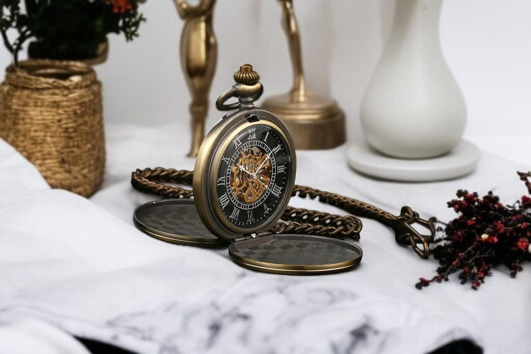 Personalized Pocket Watch, Double Clasp Pocket Watch, Engraved Brass ...