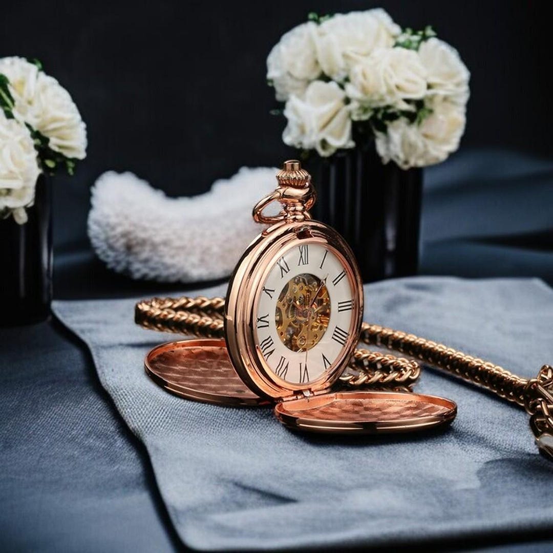 Personalized Pocket Watch, Double Clasp Pocket Watch, Engraved Rose ...