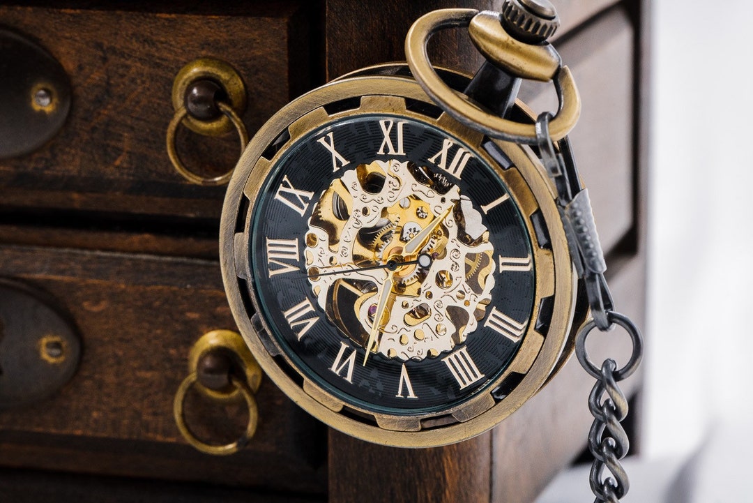 Personalized Gousset Watch, Visible Mechanism, Handmade Steel Pocket ...
