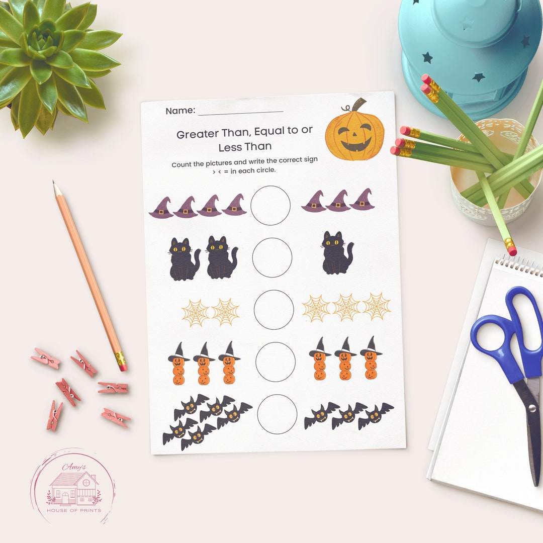 Halloween Greater Than Less Than Equal to Worksheet - Etsy
