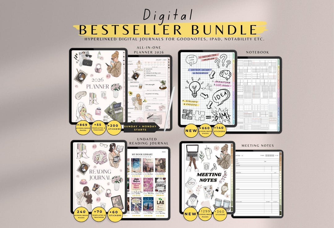 Digital Bestseller Bundle, Digital Planner 2026, Digital Meeting Notes ...
