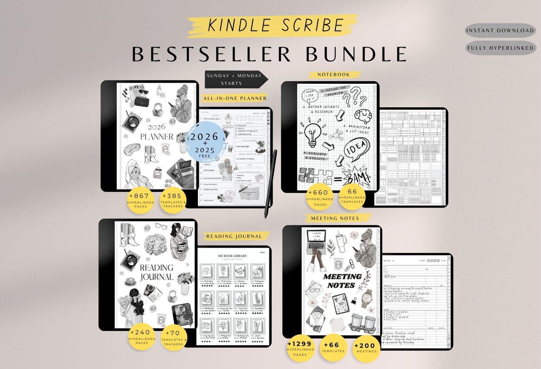 Kindle Scribe Bestseller Bundle, Kindle Scribe Planner 2026, Kindle ...