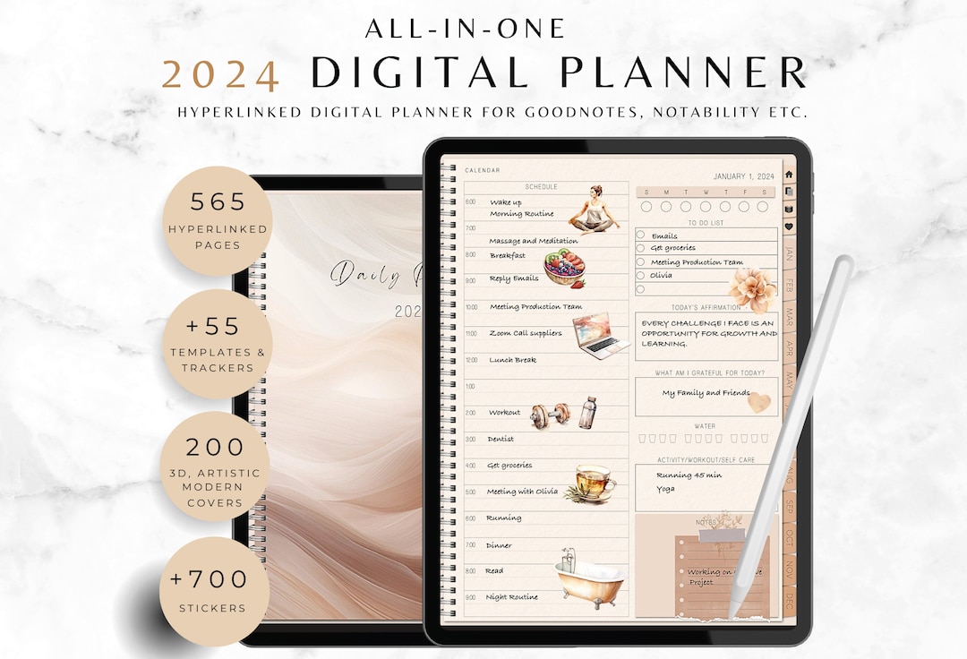 Digital Planner, Hyperlinked Digital Planner, Goodnotes Planner, 2024 ...