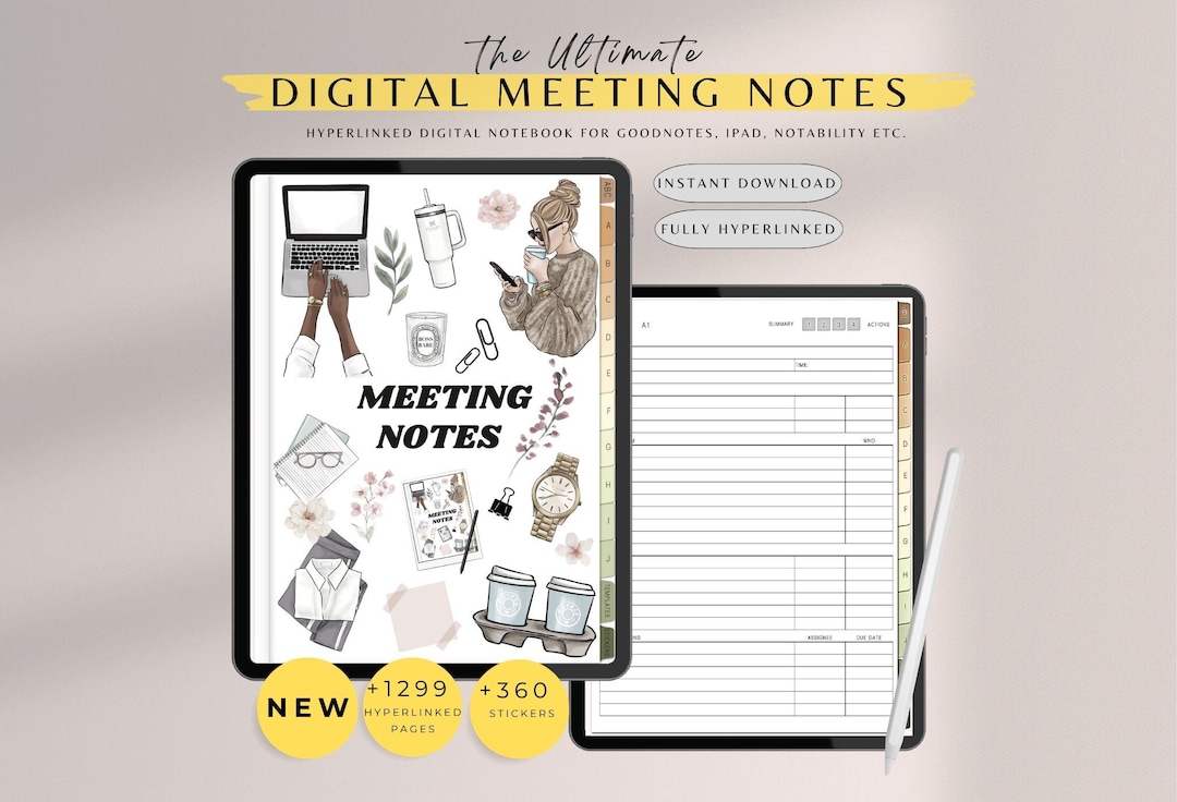 Digital Meeting Notes, Meeting Agenda, Meeting Details Notebook ...