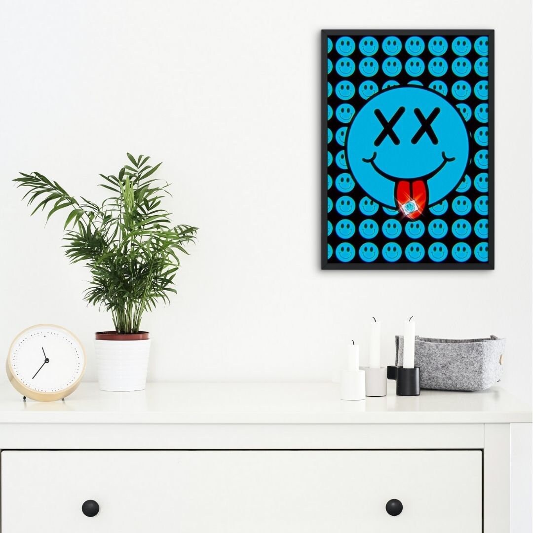 Blue Trippy Smiley Face Poster Download - Etsy