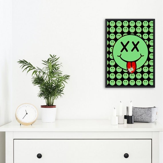 Green Trippy Smiley Face Poster Download | Etsy