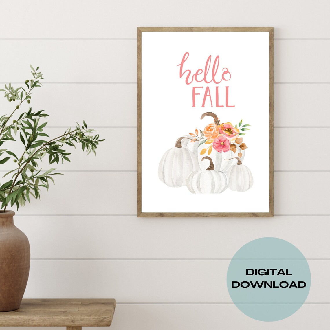 Hello Fall, Pumpkin Fall Autumn Print, White Pumpkin, Printable Wall ...