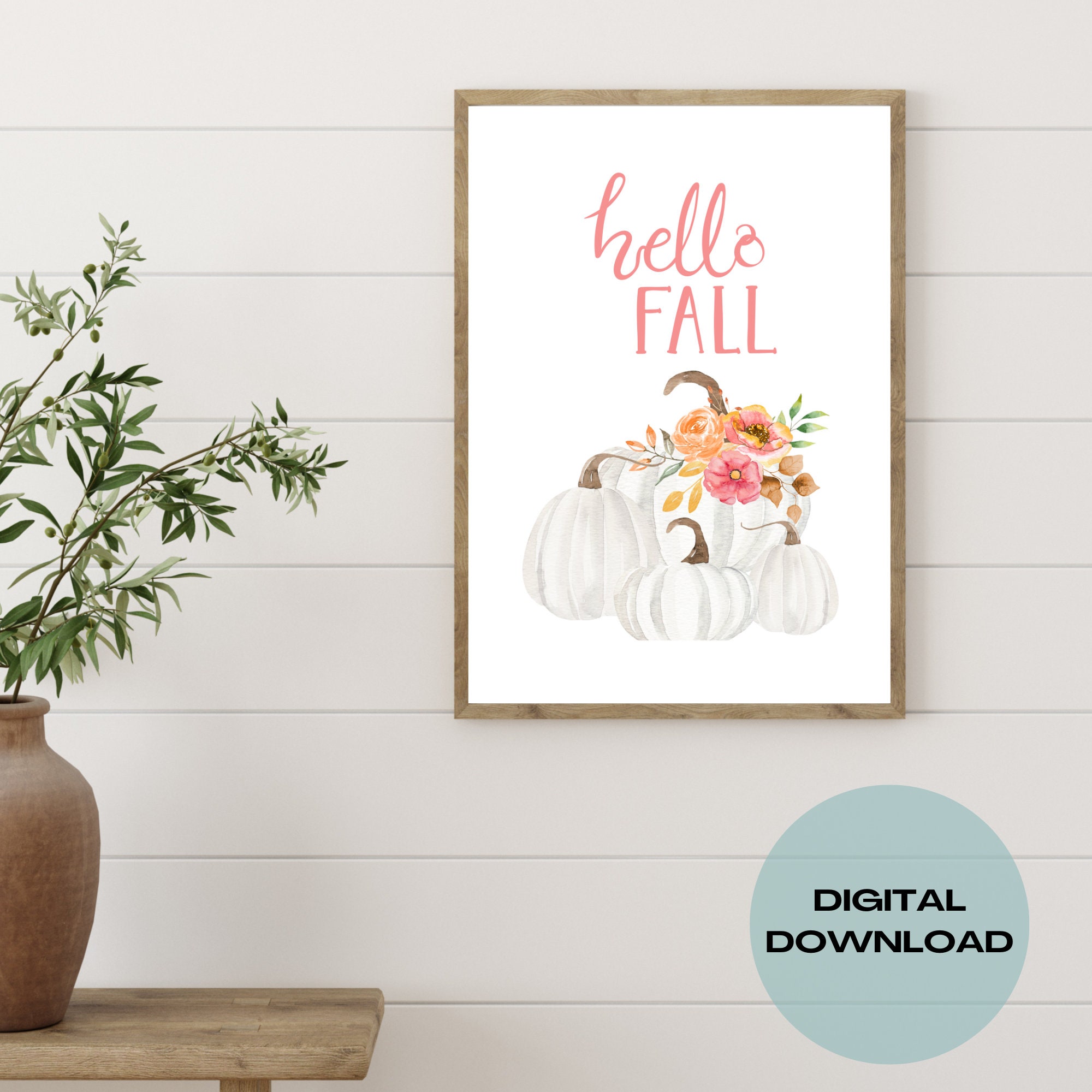 Hello Fall, Pumpkin Fall Autumn Print, White Pumpkin, Printable Wall ...