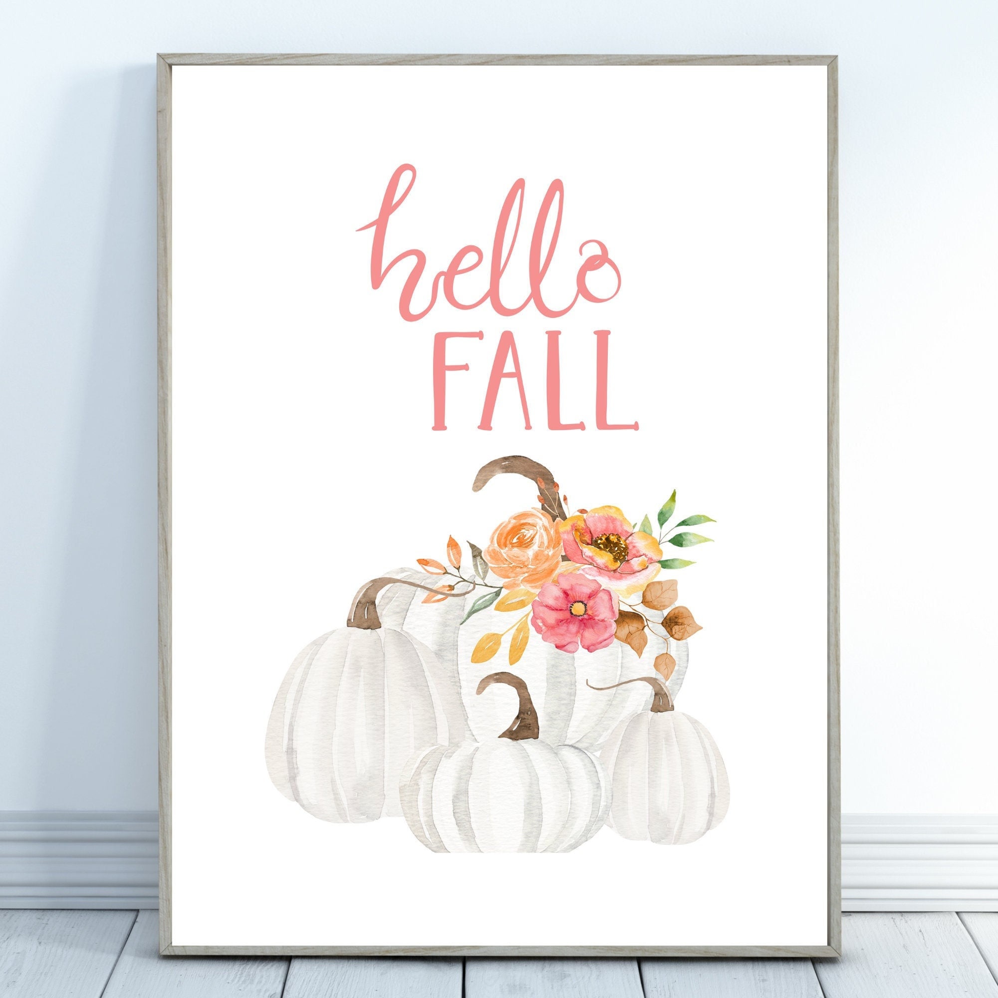 Hello Fall, Pumpkin Fall Autumn Print, White Pumpkin, Printable Wall ...