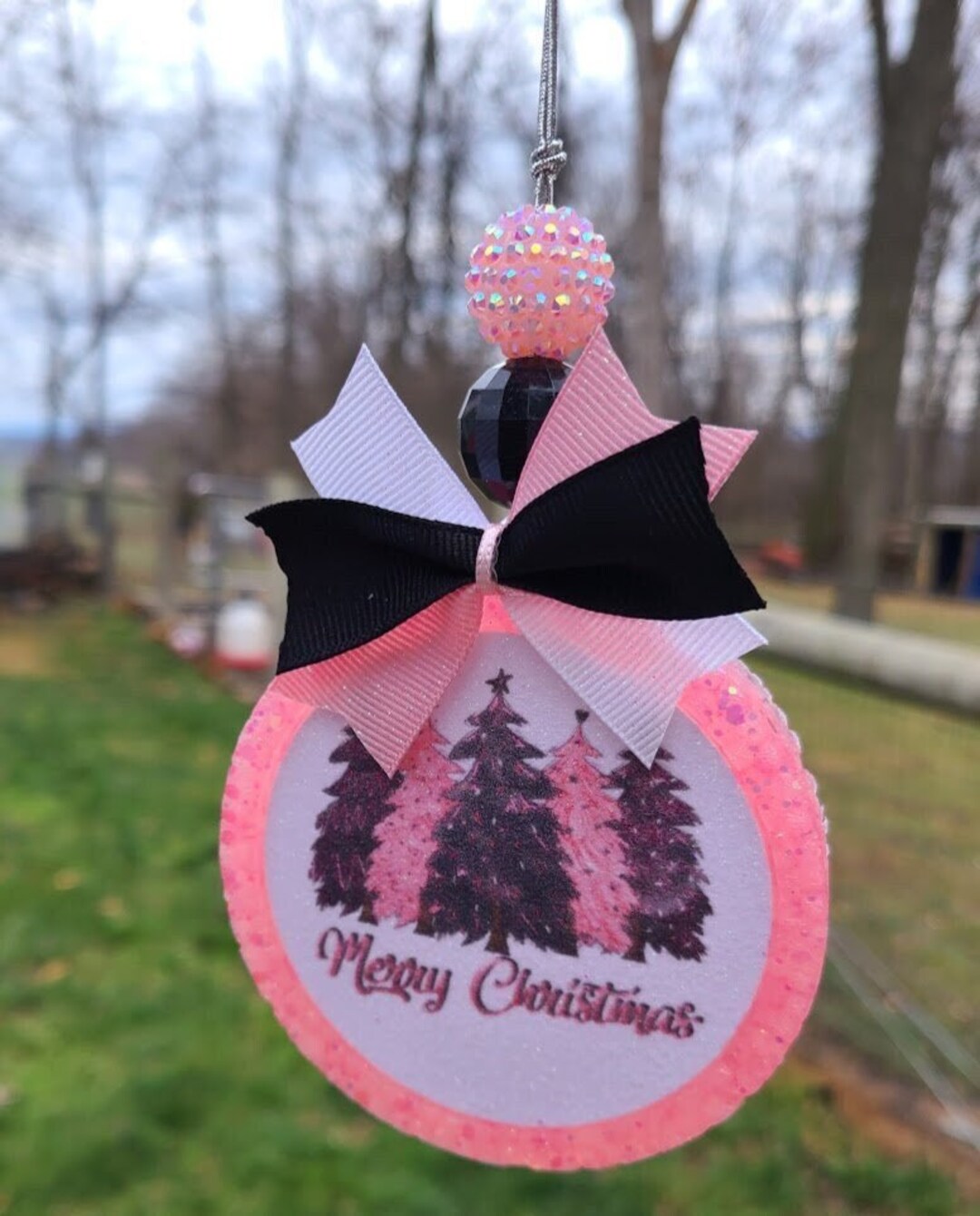 Pink and Black Christmas Tree Car Freshie Christmas Cabin - Etsy