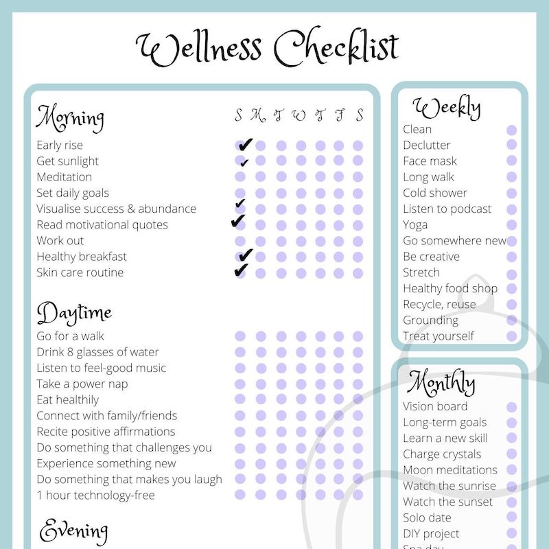 Wellness Checklist - Etsy