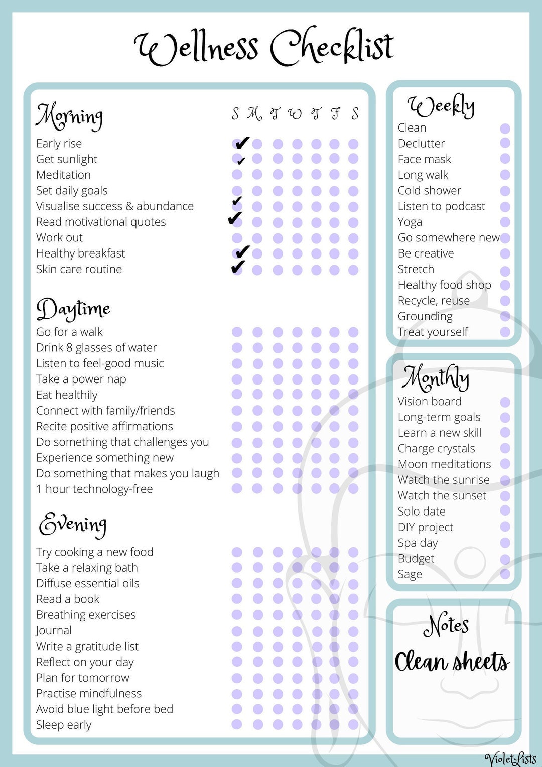 Wellness Checklist (digital), Self-care List, Daily Wellness, Holistic ...