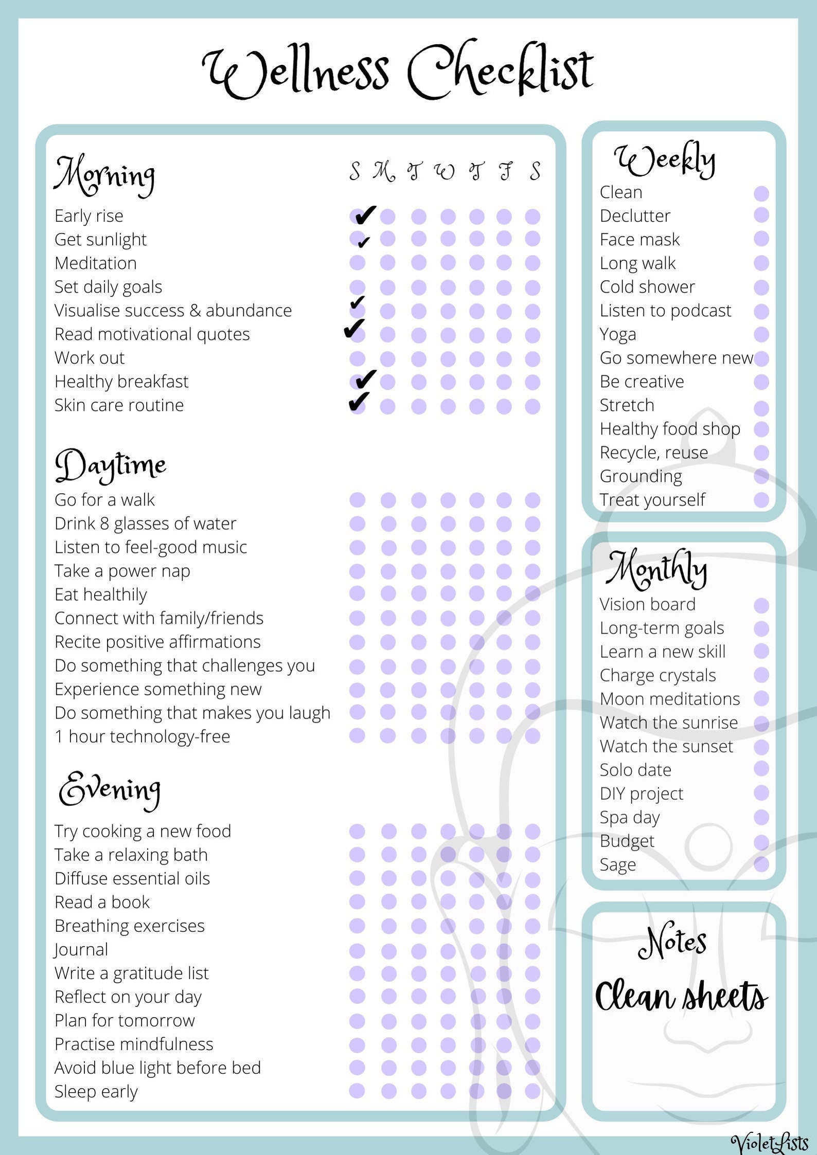 Wellness Checklist (digital), Self-care List, Daily Wellness, Holistic ...