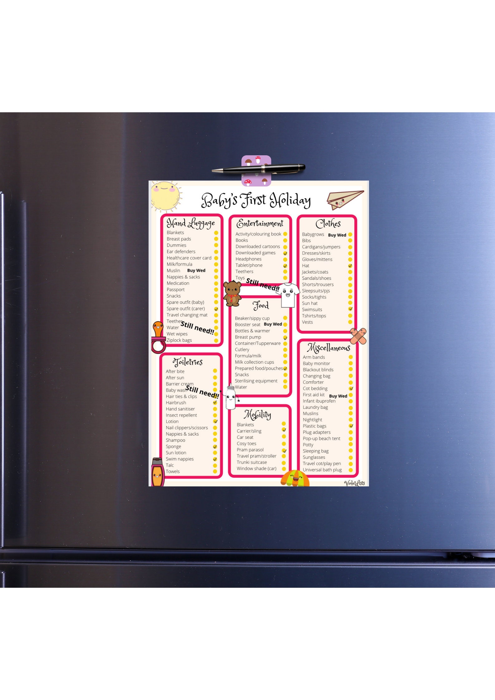 Holiday Packing List for Baby, Printed/laminated, Baby Holiday ...